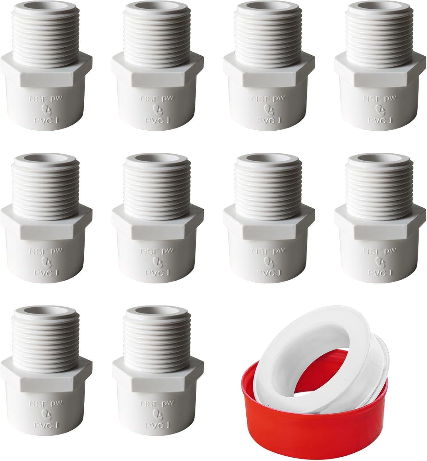10Pcs PVC Male Adapter Pipe Fitting, 1 inch NPT Male Thread PVC Pipe Fitting Adapter Connector ...