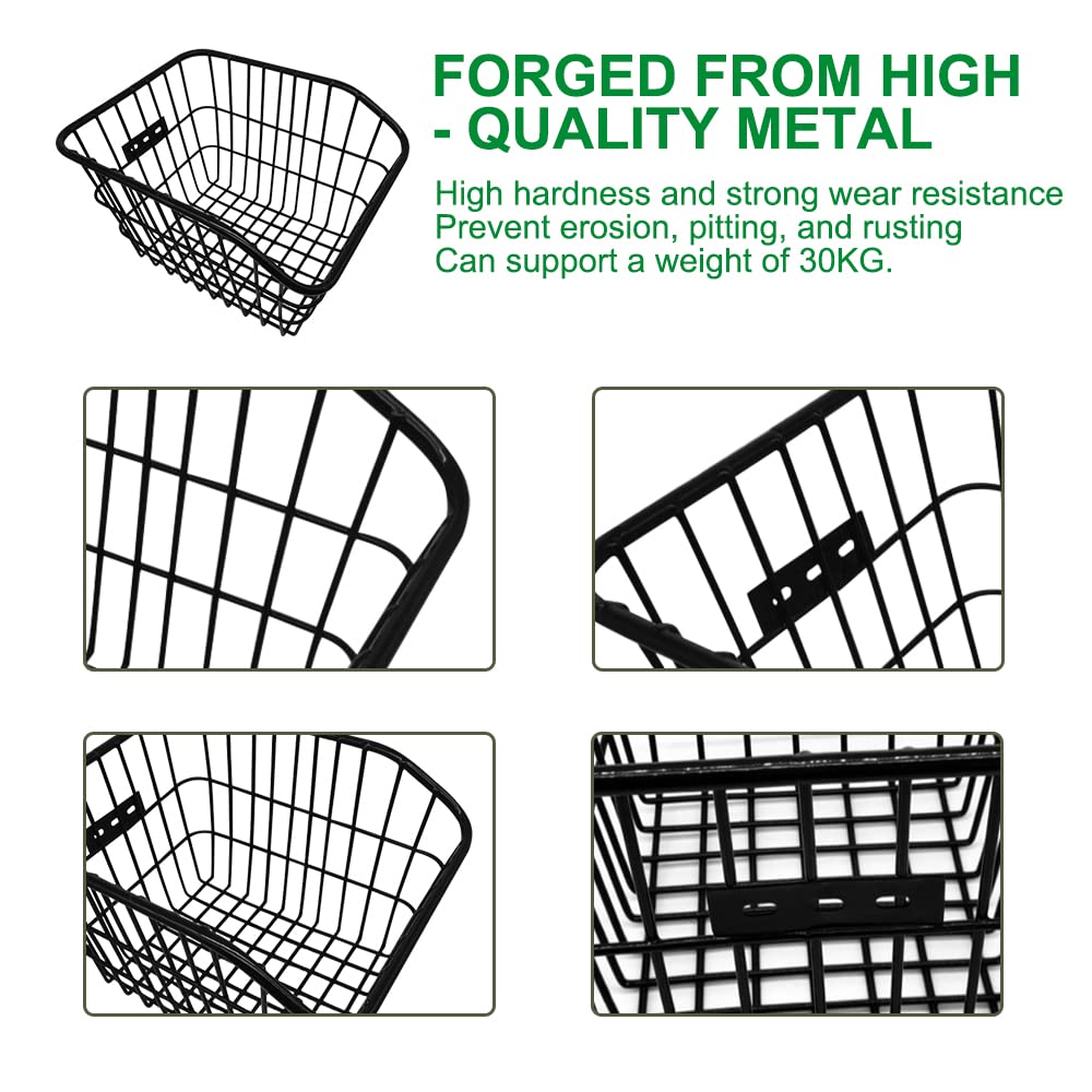 Rear Bike Basket, Waterproof Metal Wire Bicycle Baskets with Reflective ...
