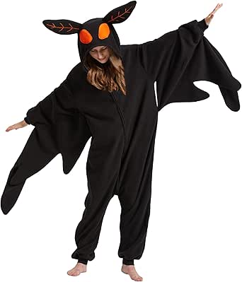 HEWERON Adult Mothman Onesie Pajamas Cryptid creature Halloween Cosplay ...