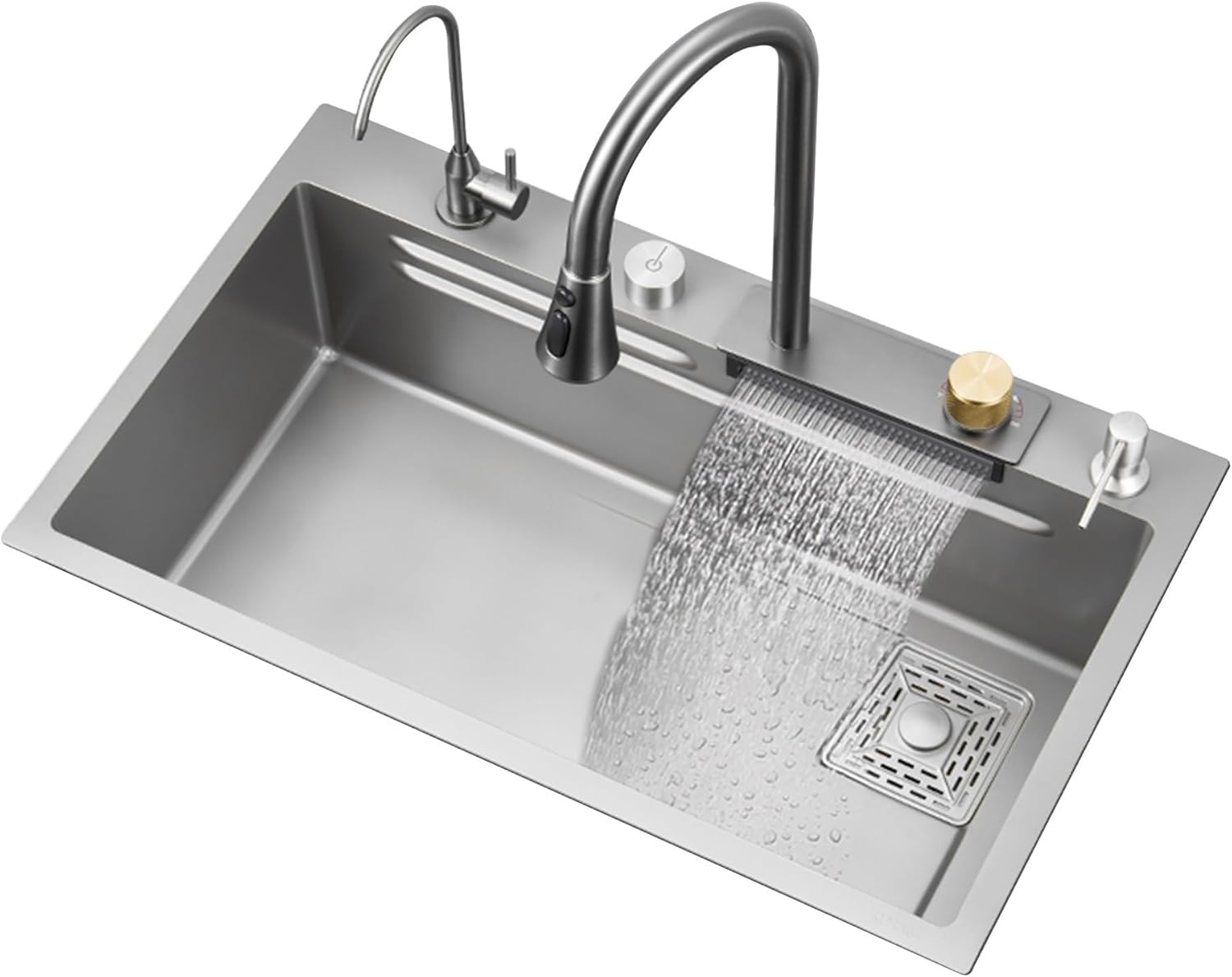 Amazon.com: Grey Drop in Single Bowl Waterfall Kitchen Sink Set with ...