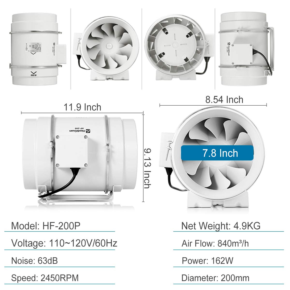 TerraBloom ECMF-100, Quiet 4 Inch Inline Duct Fan with Variable Speed ...