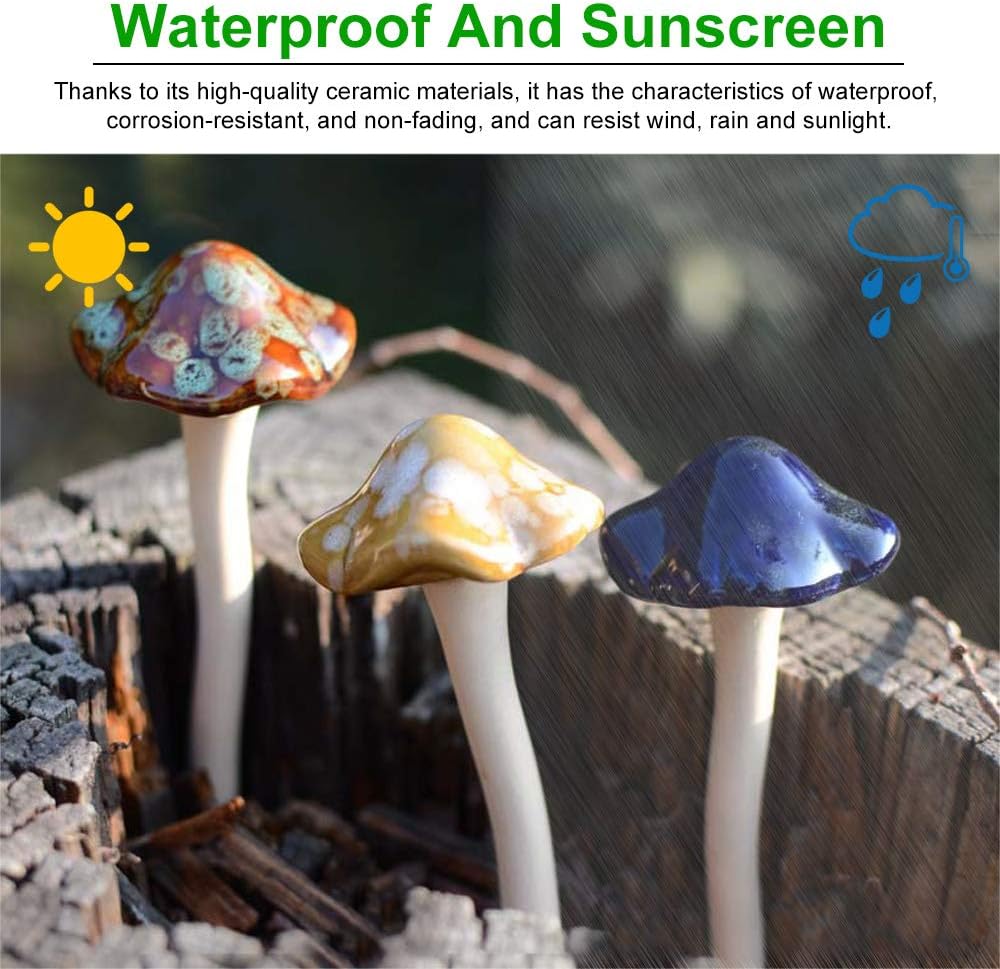 EMAGEREN 6 Pcs Colorful Garden Mushrooms 4 Colour Ceramic Toadstools Ornamental Toadstools DIY ...