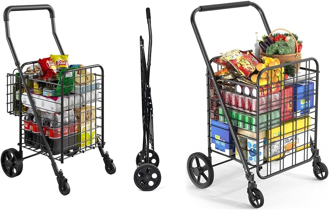 Amazon.com: siffler Shopping Cart with 360° Rolling Swivel Wheels for ...