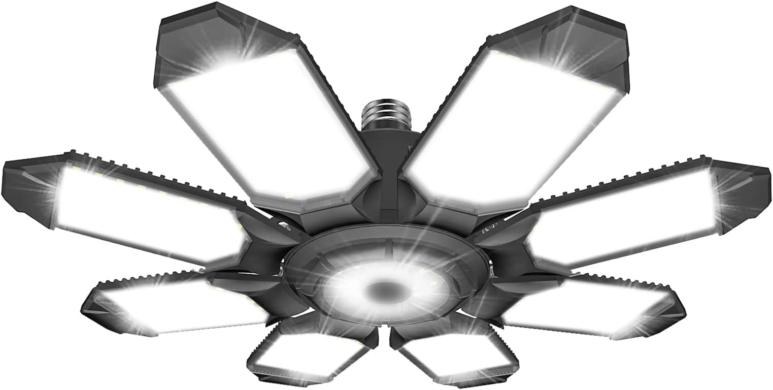 DEEIRAO LED Garage Ceiling Light, 260W 26000LM 6500K Deformable with 8 ...
