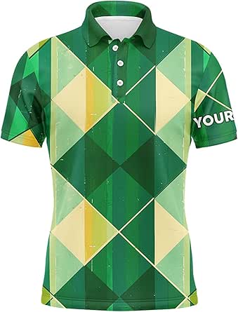 Green Yellow Argyle Plaid Pattern Mens Golf Polo Shirts Custom Mens ...
