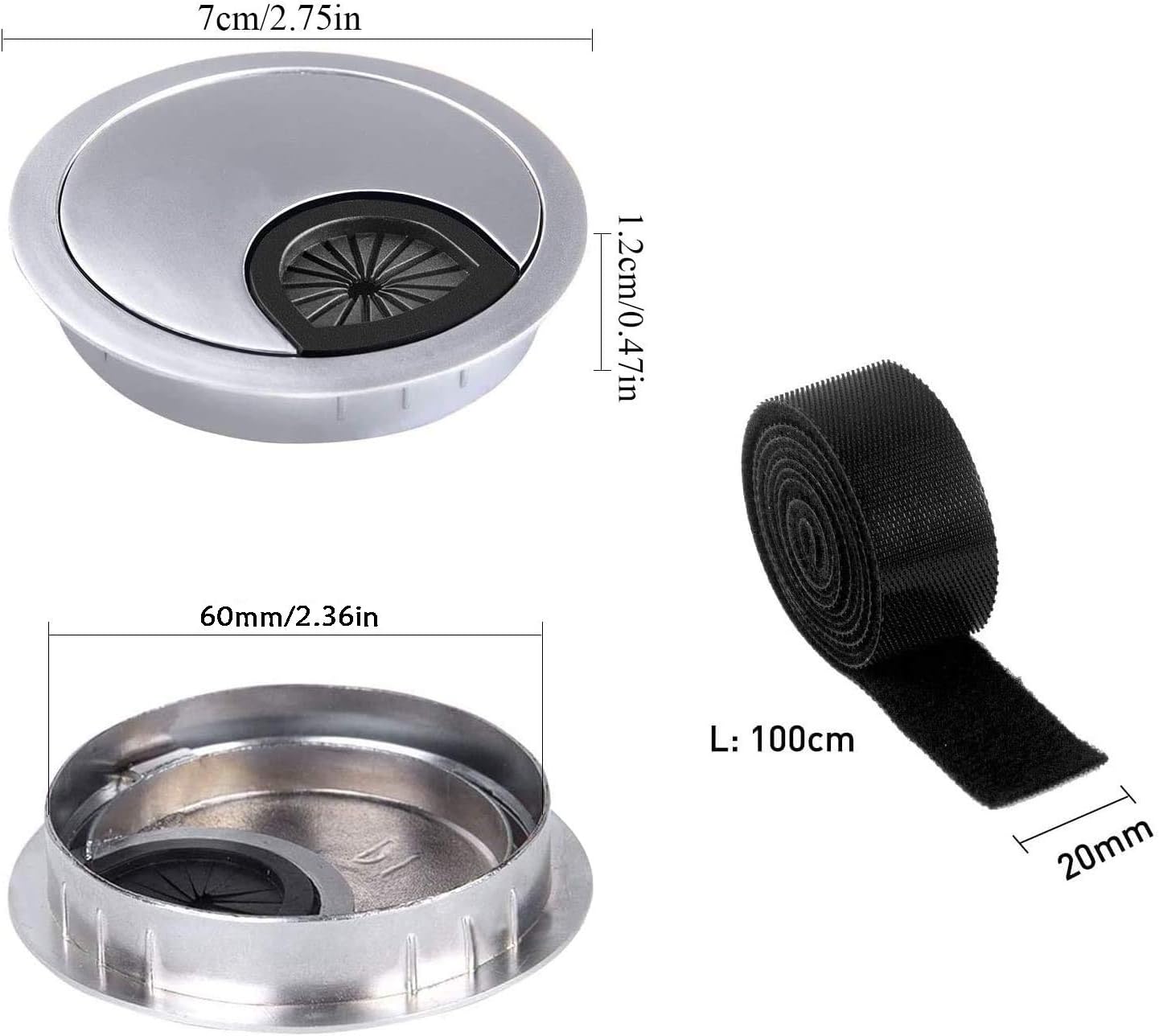 HO2NLE 2Pcs Desk Table Grommet 60mm Office Desk Cable Hole Cover Round ...