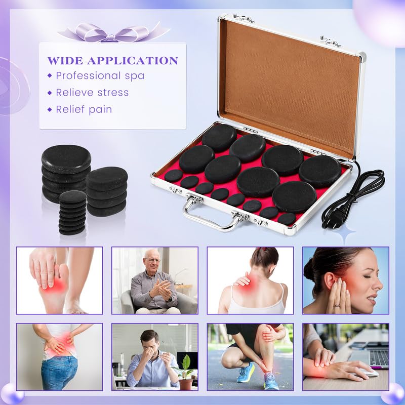 TrelaCo 2 Sets 32 Pcs Hot Stones Massage with Heater Kit Hot Stones for ...