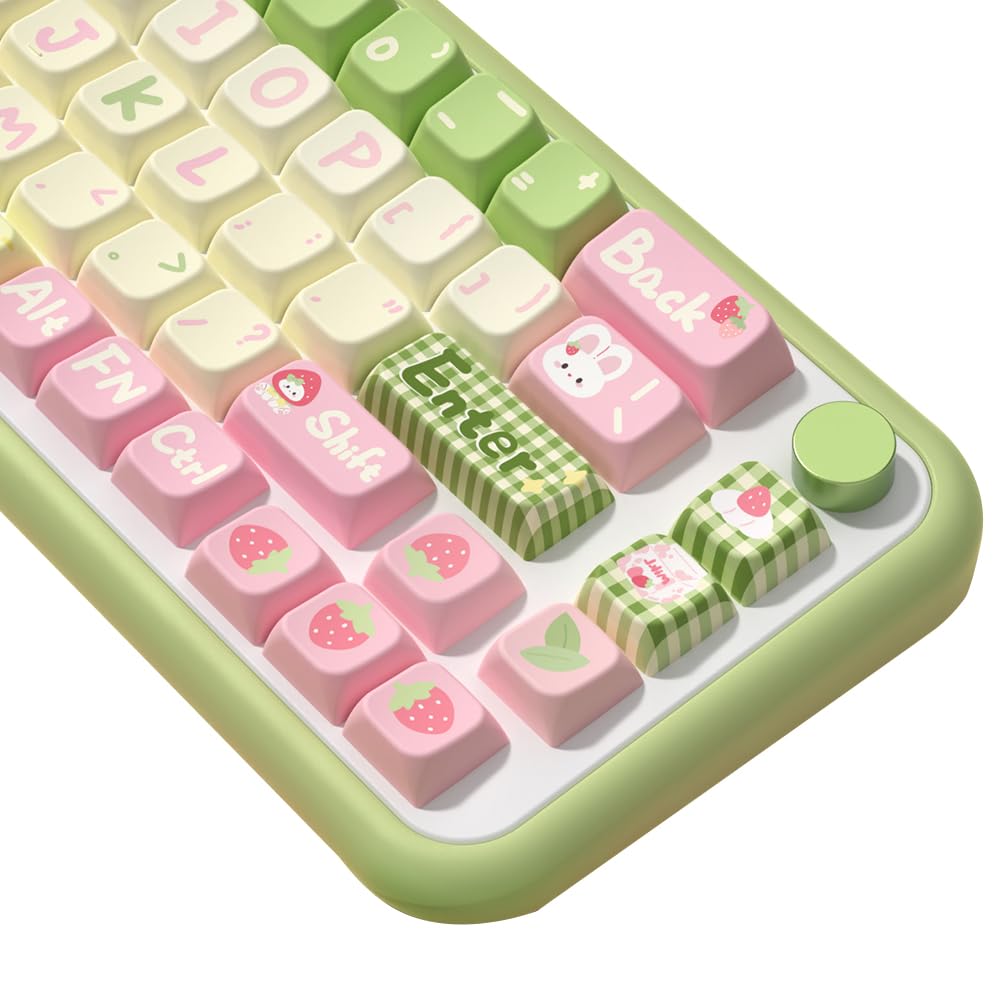 Amazon.com: Cute Strawberry Bunny Theme keycaps 158 Key PBT keycaps MDA ...