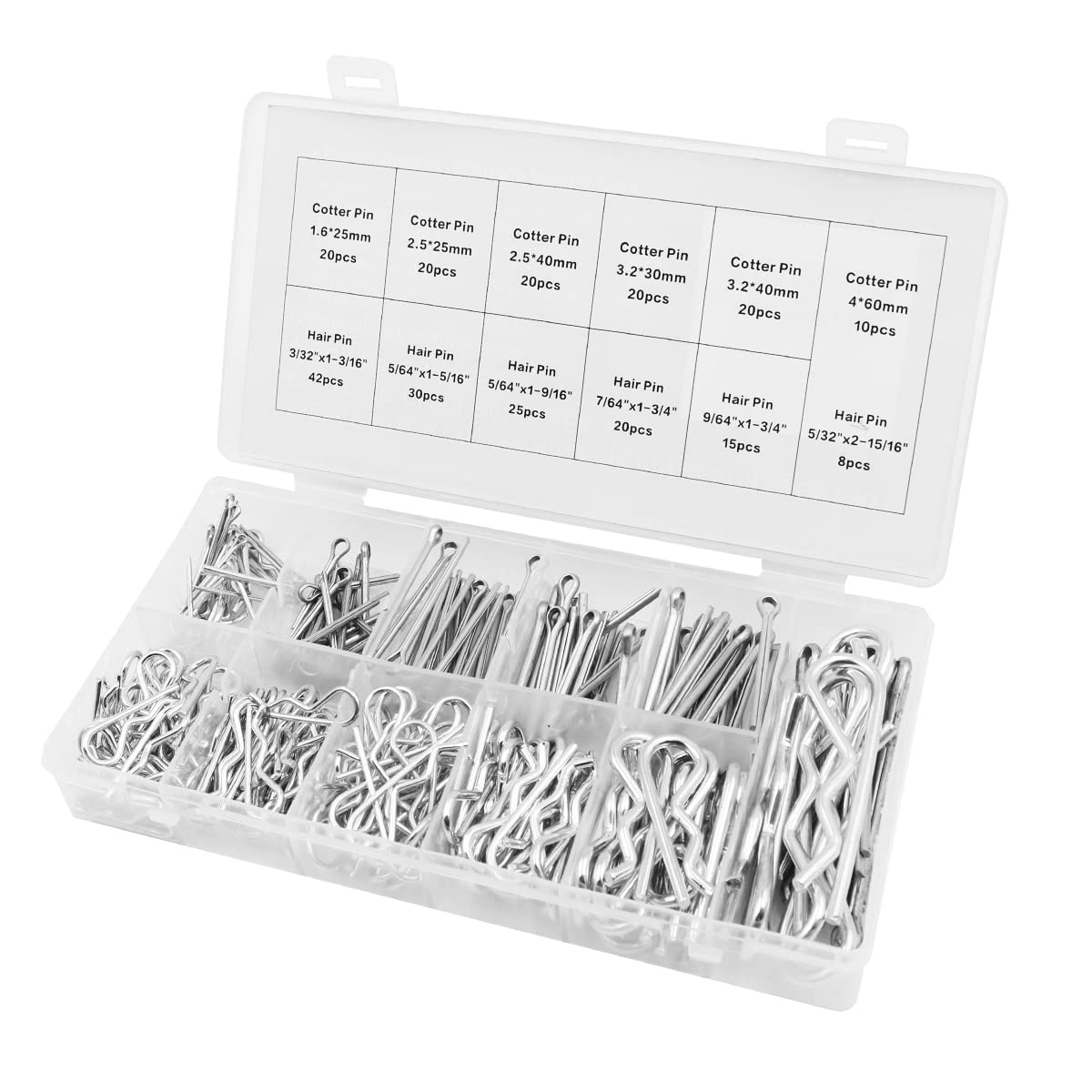 250 Pieces NUZAMAS Stainless Steel Split Pins, Cotter Pin Set Hair Pin ...
