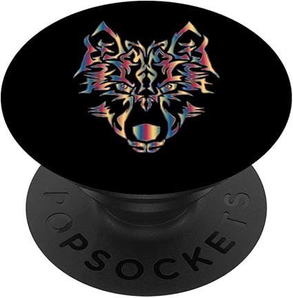 Amazon.com: Abstract Colorful Wolf On Black Background PopSockets ...