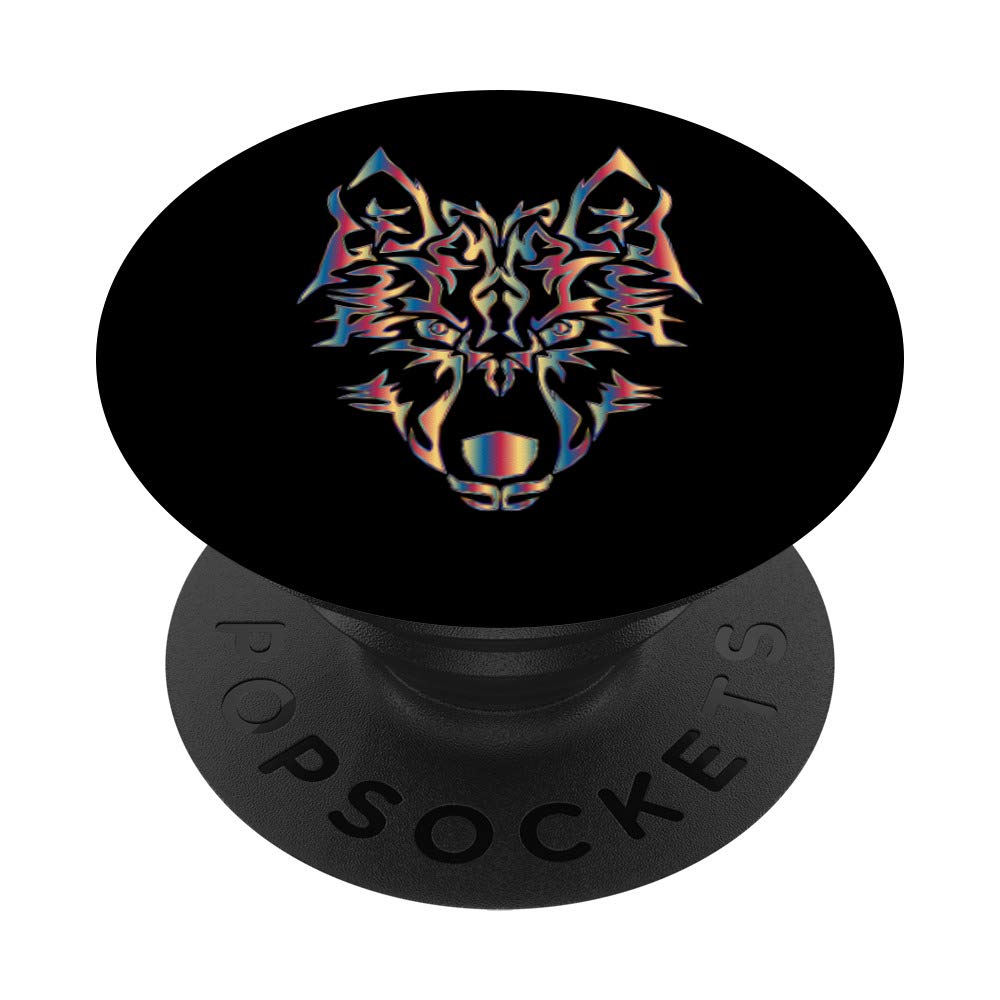 Amazon.com: Abstract Colorful Wolf On Black Background PopSockets Swappable PopGrip : Cell ...