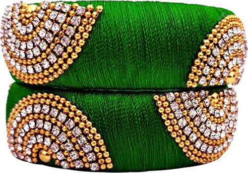 Buy Green Silk Thread and Rhinestone Traditional Kangan Set of 2 Online ...