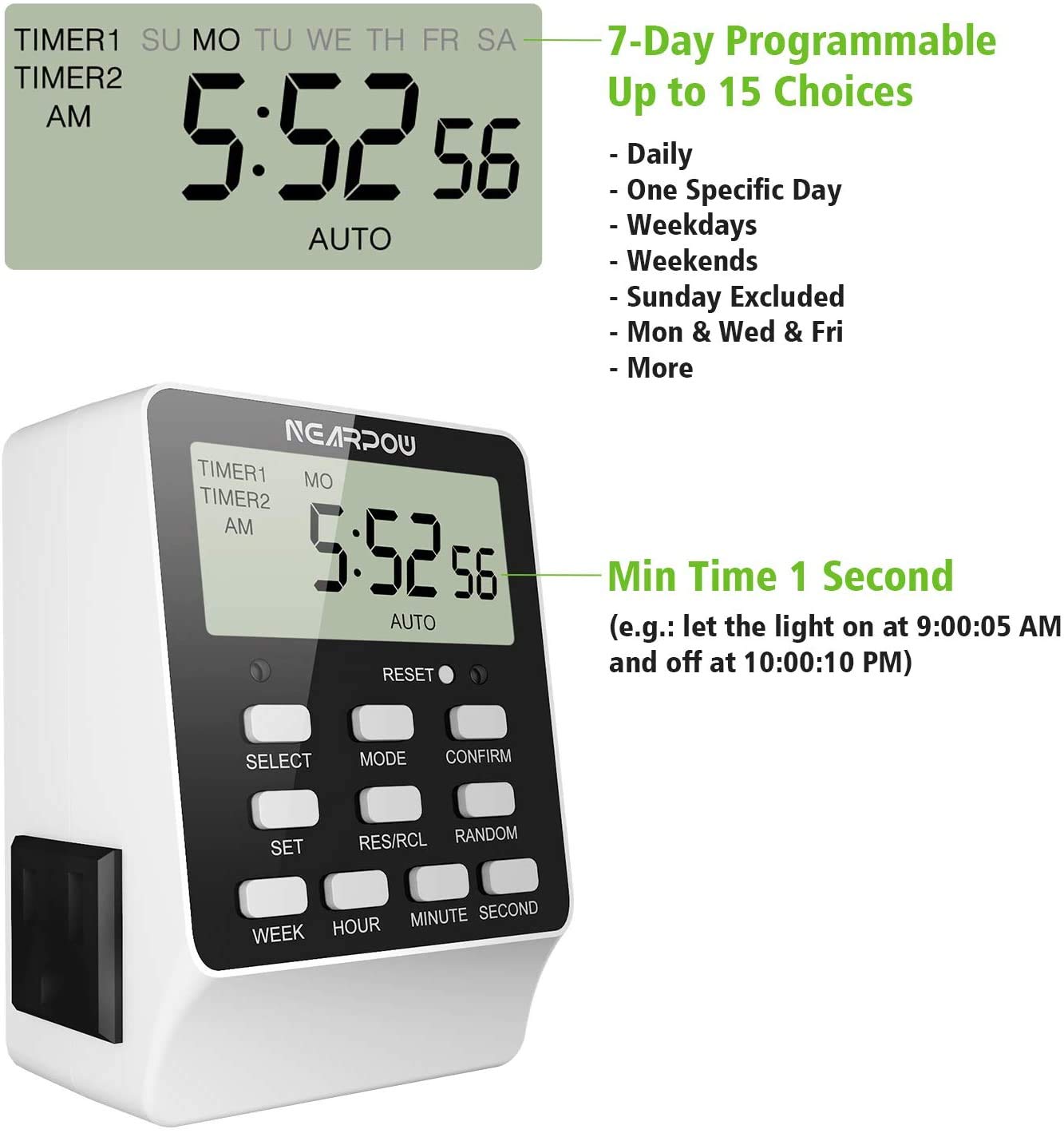 Snapklik.com : 2 Pack Outlet Timer, NEARPOW Dual Digital Light Timer