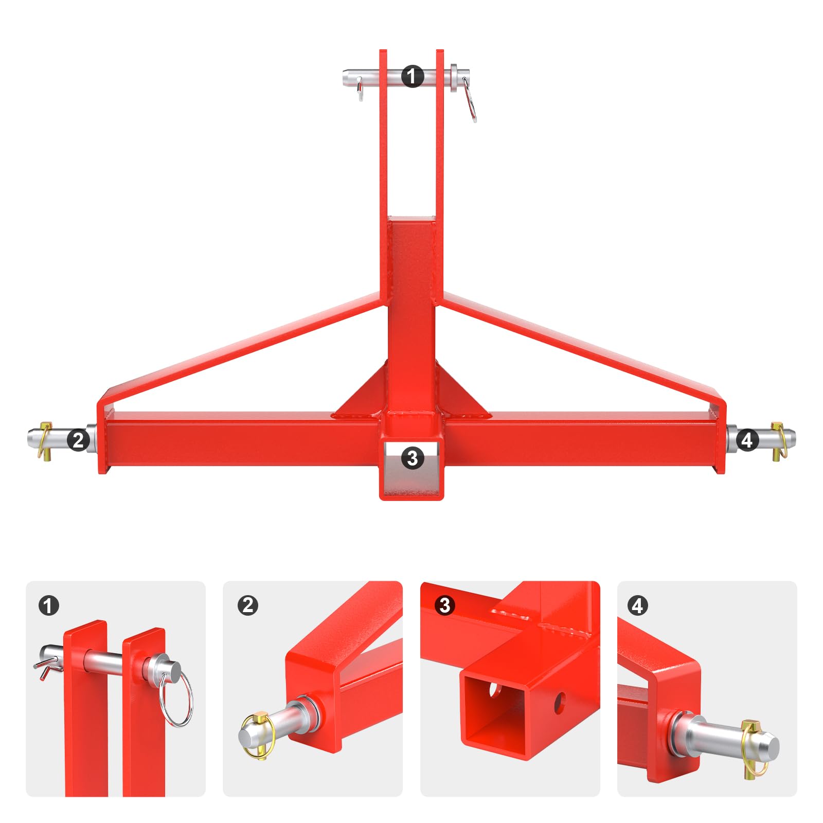 Snapklik.com : 3 Point Hitch 2 Receiver, Red Tractor Mover Drawbar ...