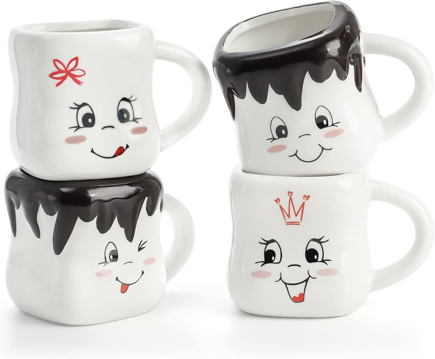 Youeon Set of 4 Marshmallow Mugs with Handle, 7 Oz Hot Chocolate Mugs ...