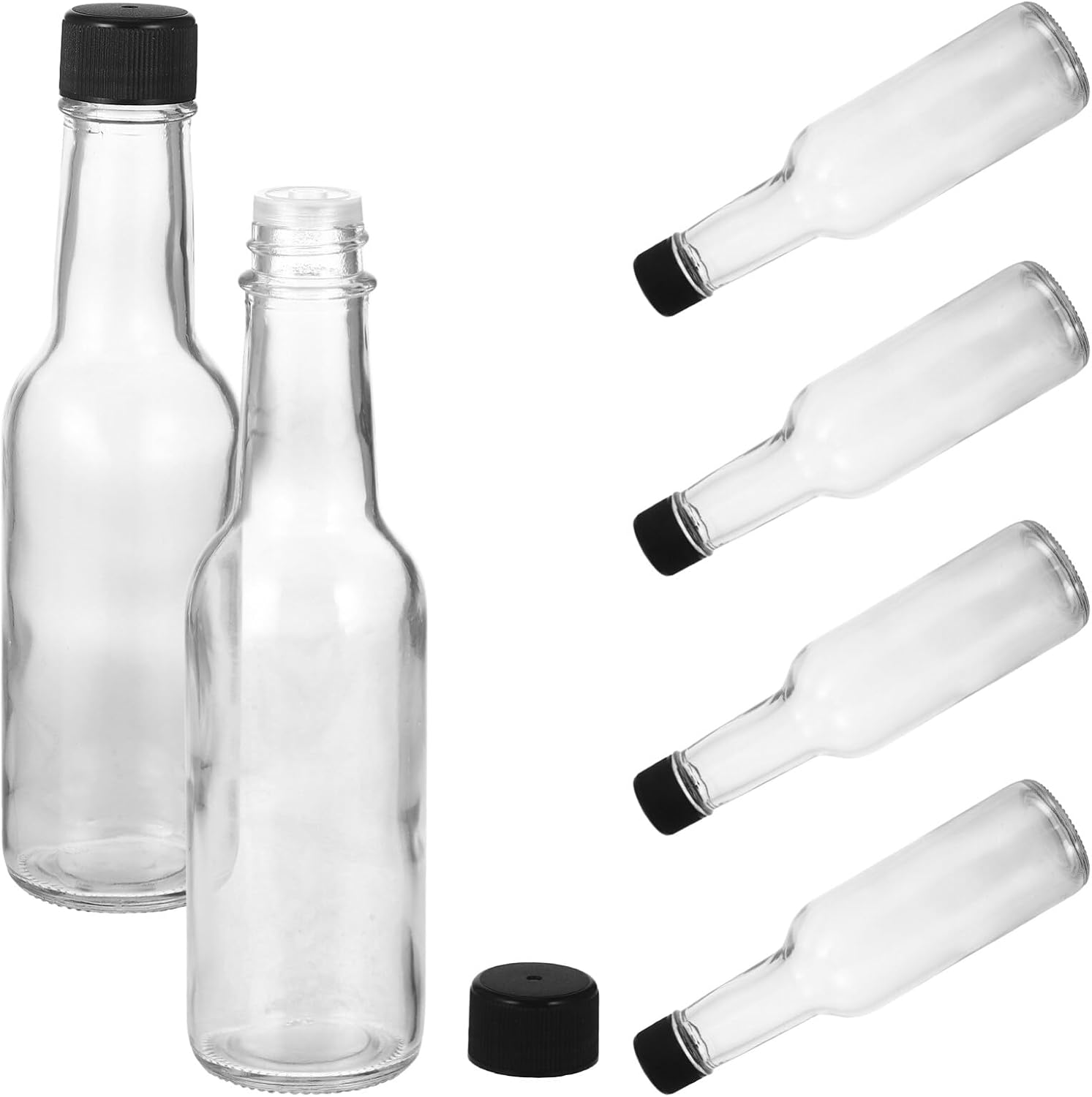 Amazon｜Luxshiny 透明 ガラス クアドラ ボトル 6個 150Ml 厚い 壁 ホット ソース ボトル ネジ付き キャップ 空 ハチミツ サラダ ドレッシング 容器 小さな ワイン ...