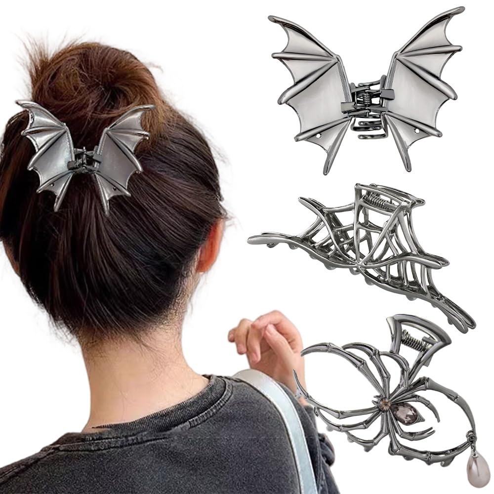 Amazon.com : Halloween 3PCS Spider Net Bat Hair Claw Clips Hair Styling ...