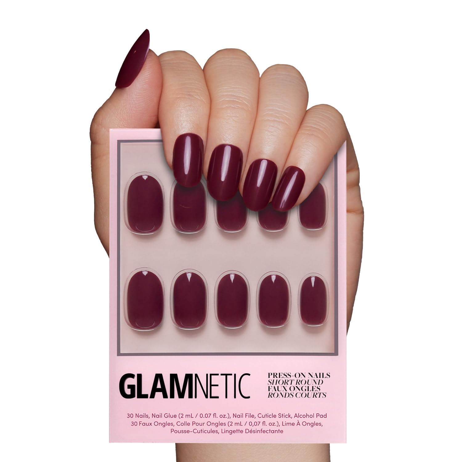 Amazon.com: Glamnetic Press On Nails - Berry Maroon | Opaque Dark Red ...