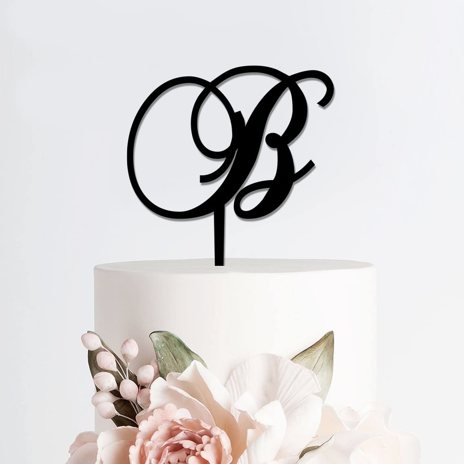 Black Monogram Wedding Topper Acrylic Personalized Wedding Cake