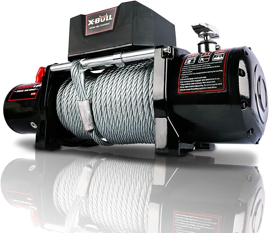 Amazon.com: Bull 12V Waterproof Steel Cable Electric Winch 12000 lb ...