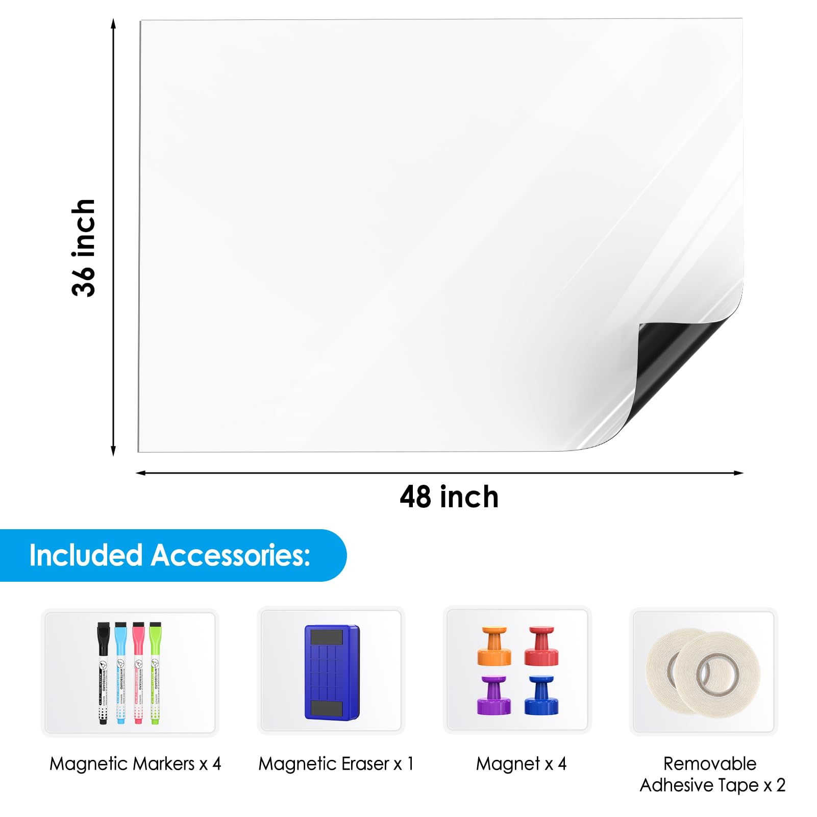 MaxGear White Board 48"x36" Dry Erase Board Adhesive Whiteboard Large ...