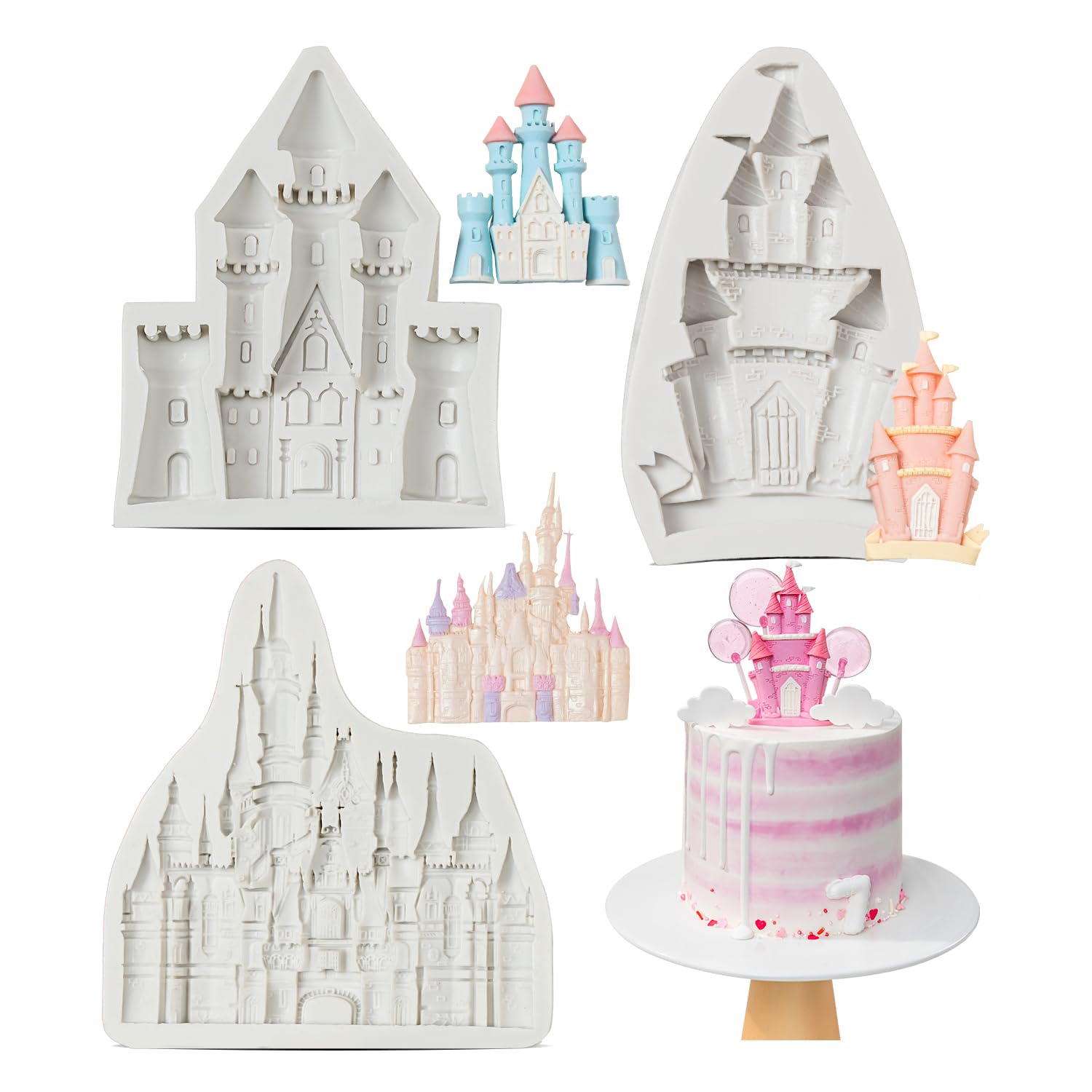 Amazon.com: KALAIEN Castle Silicone Mold,3Pcs/Set Castle Cake Fondant ...