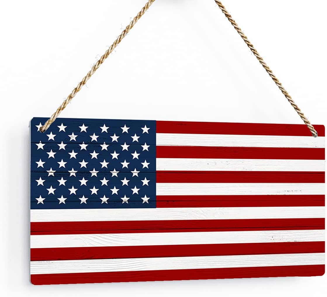 Amazon.com : Rustic American Flag Wood Hanging Sign, Farmhouse ...