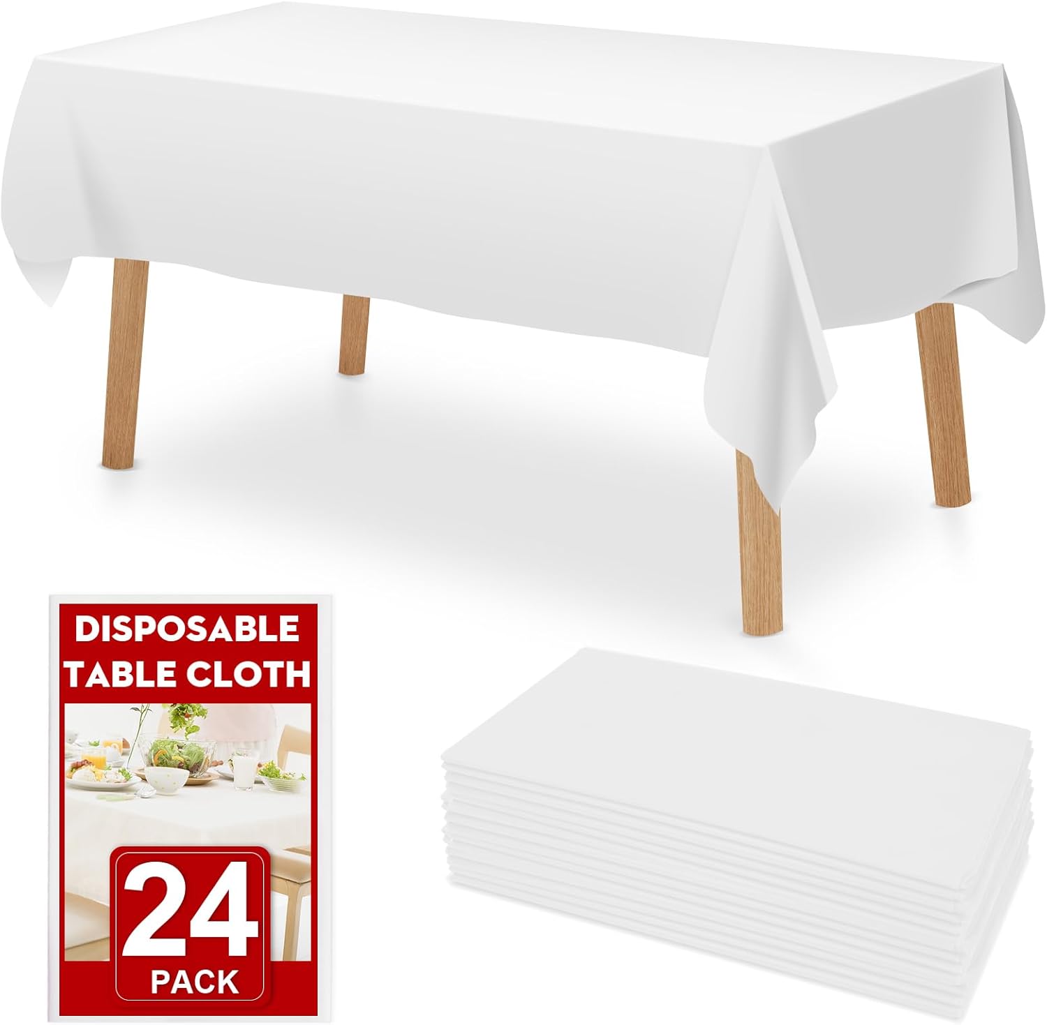 Amazon.com: RowinsyDD 24 Pack White Plastic Table Cloths Disposable, 54 ...