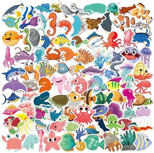 Amazon.com: Dorgua 100Pcs Marine Animal Stickers, Sea Life Ocean ...