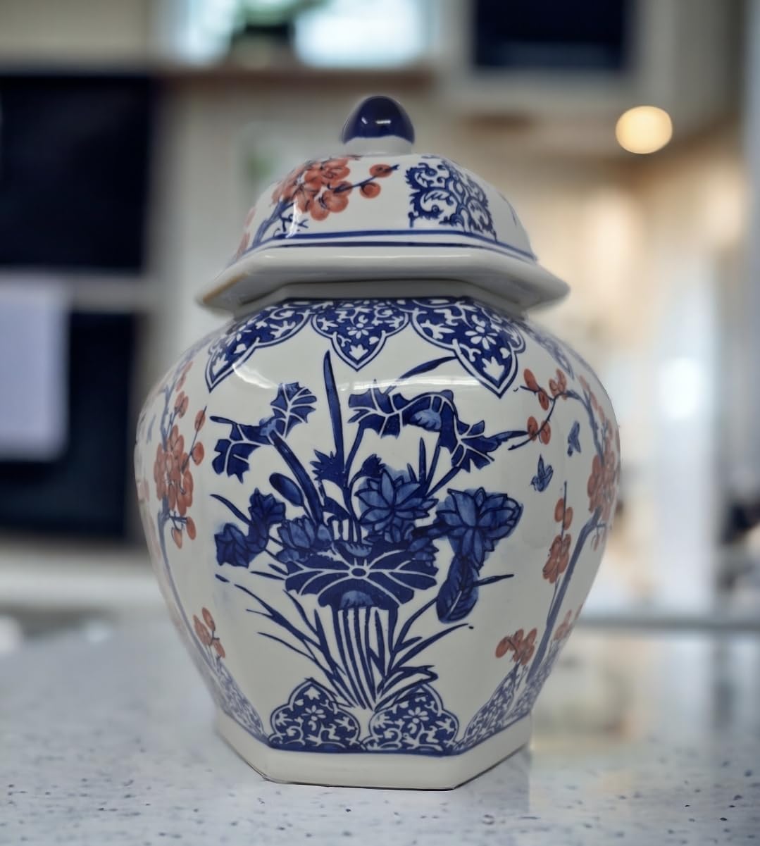 Amazon.com: Festcool Blue and White Porcelain Ceramic Covered Floral ...
