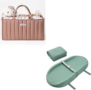 Amazon.com: Blissful Diary Pink Baby Diaper Caddy And Green Changing ...