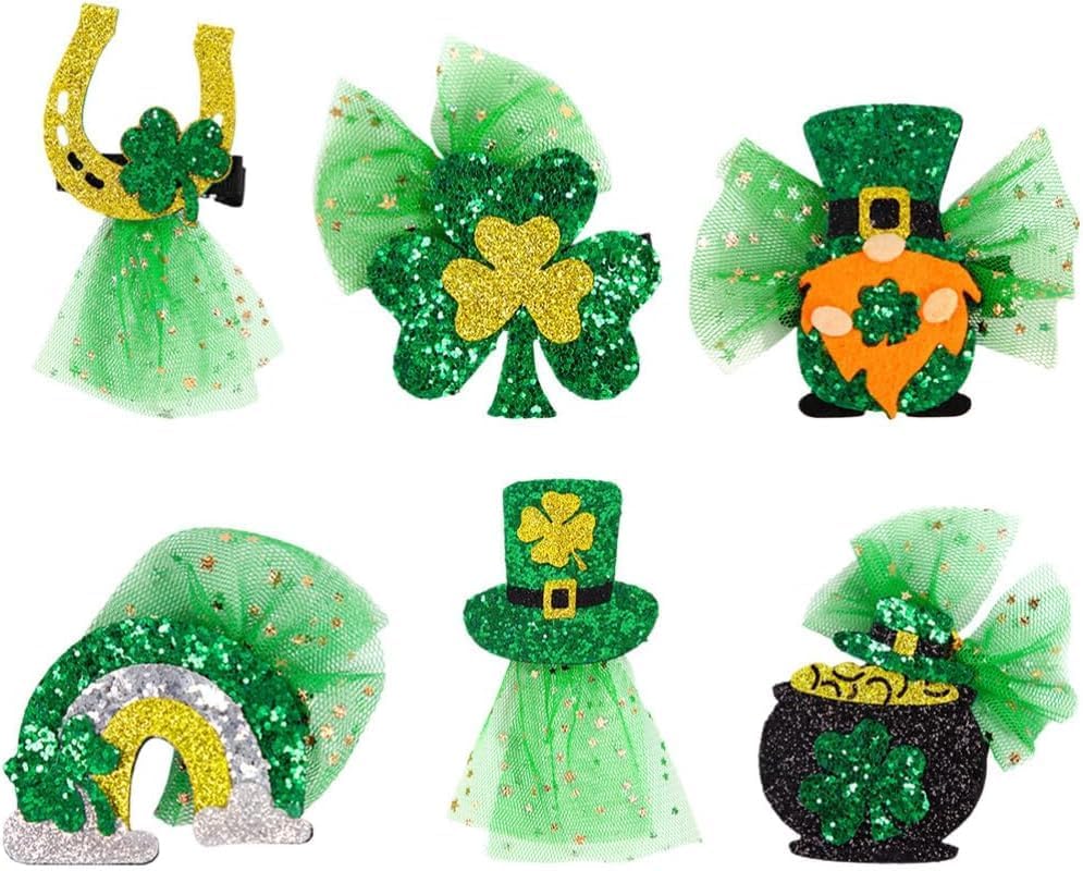 Amazon.com : 6 Pcs St. Patrick's Day Glitter Shamrock Hair Pins,St ...