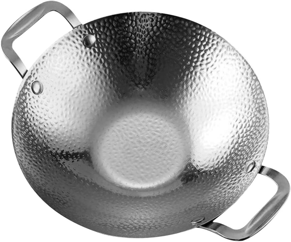 BESTonZON Wok Pan Stainless Steel Stir Fry Pan Flat Bottom Chinese Wok ...