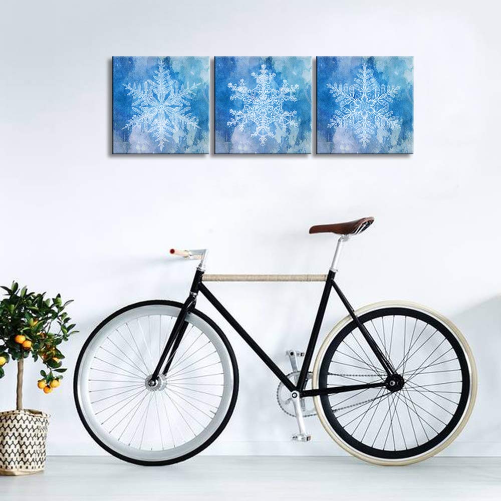 LoveHouse 3 Piece Winter Theme Snowflake Canvas Wall Art Abstract Blue ...