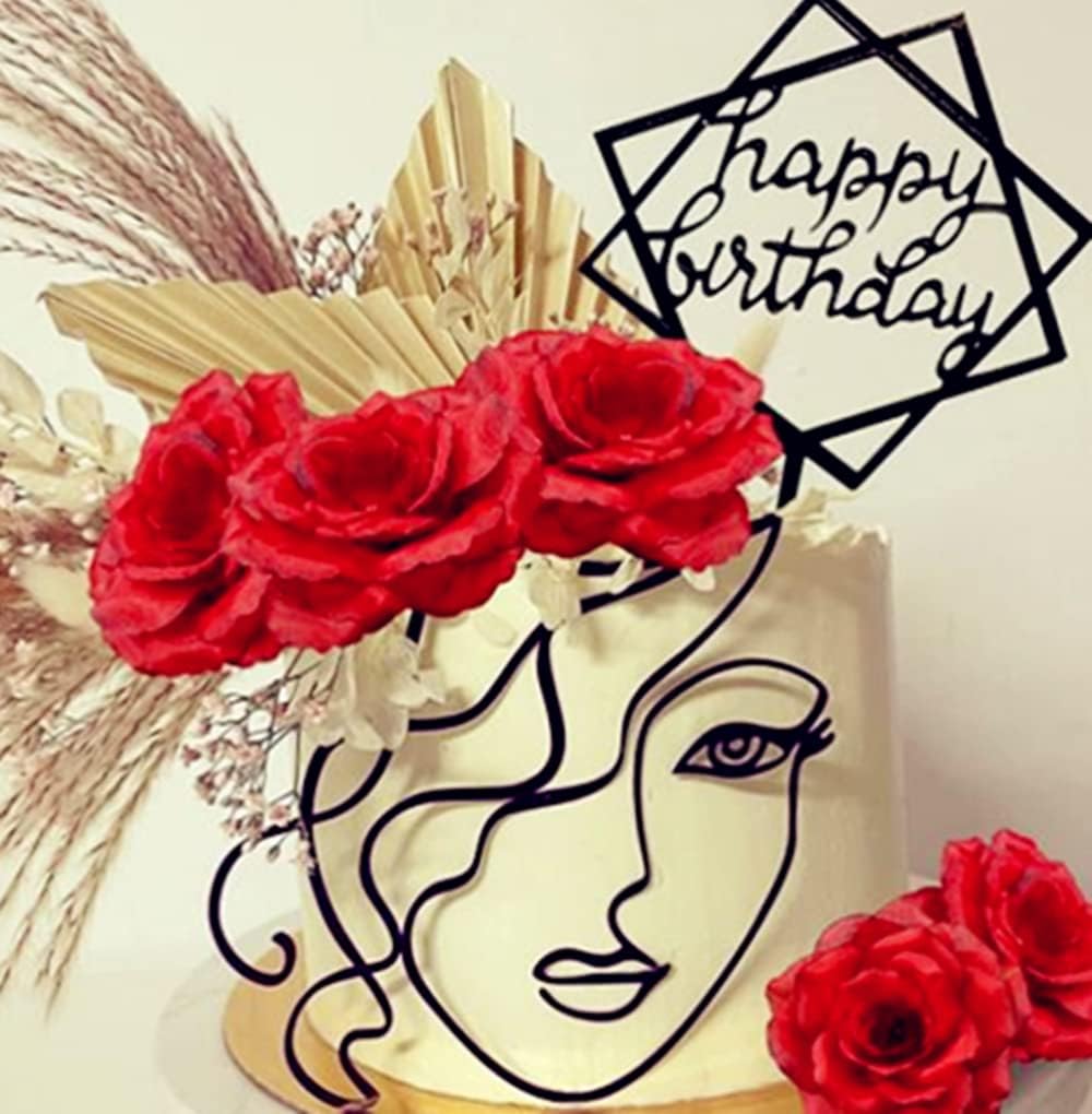 Amazon.com: Boho Cake Decorations Red Acrylic Minimalist Art Lady Face ...