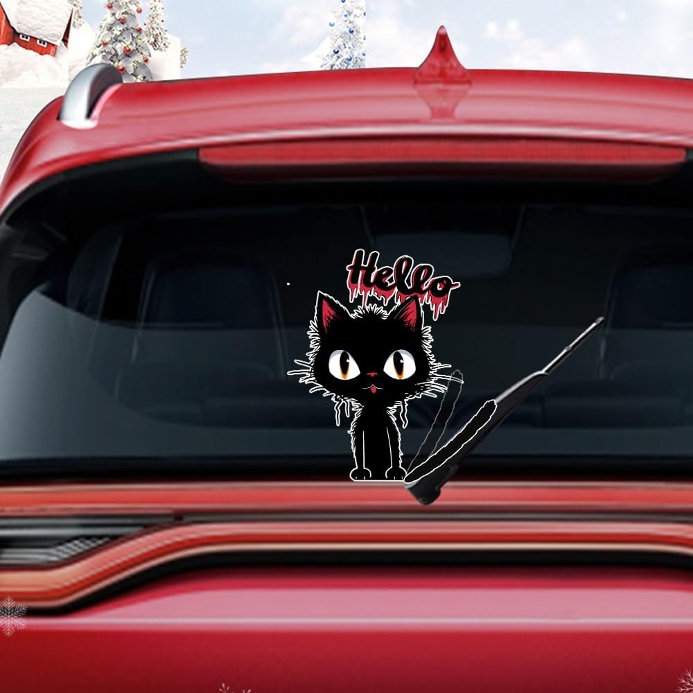Amazon.com: Nouiroy Cute Cat Rear Wiper Sticker, Funny Kitten Waving ...