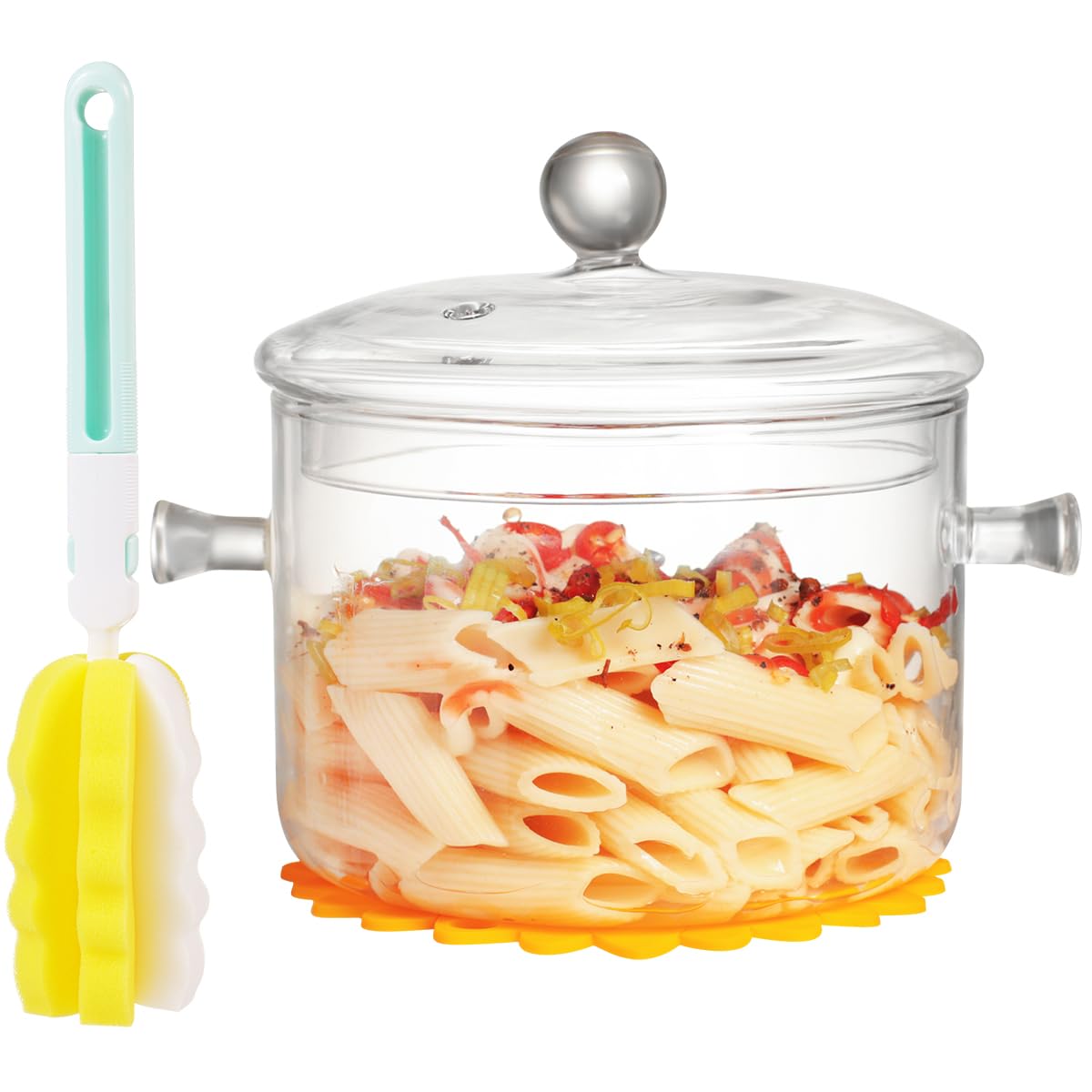Amazon.com: Clear Glass Cooking Pot With Lid And Brush And Silicone Hot ...