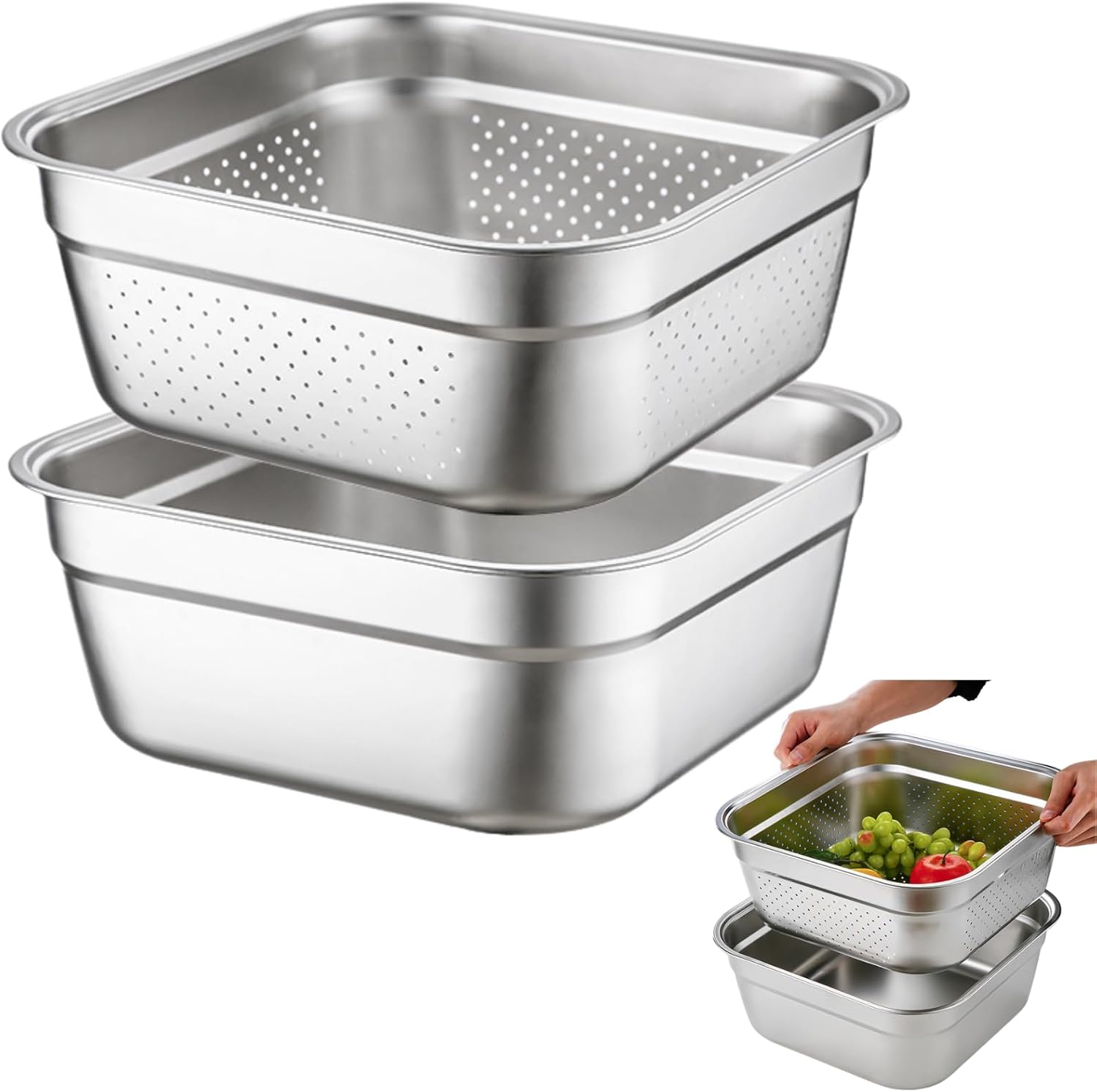 2 in 1 Large Stainless Steel Sink Basin with Colander, Lancisism 12.6 ...