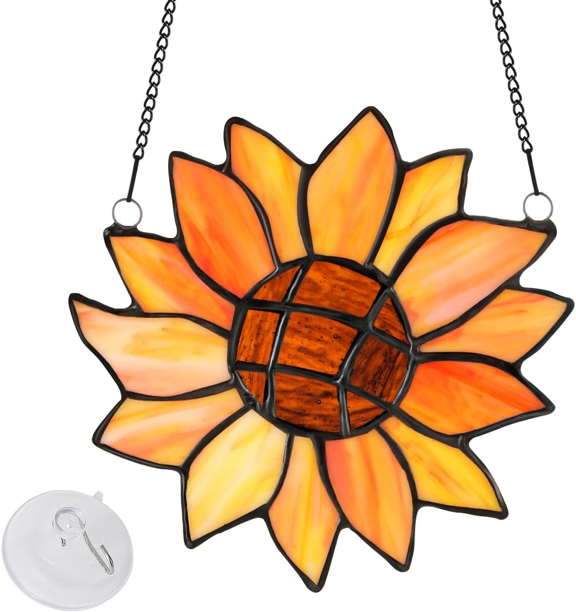 Amazon.com: Lewondr Sunflower Stained Glass Window Hanging, Handcrafted ...
