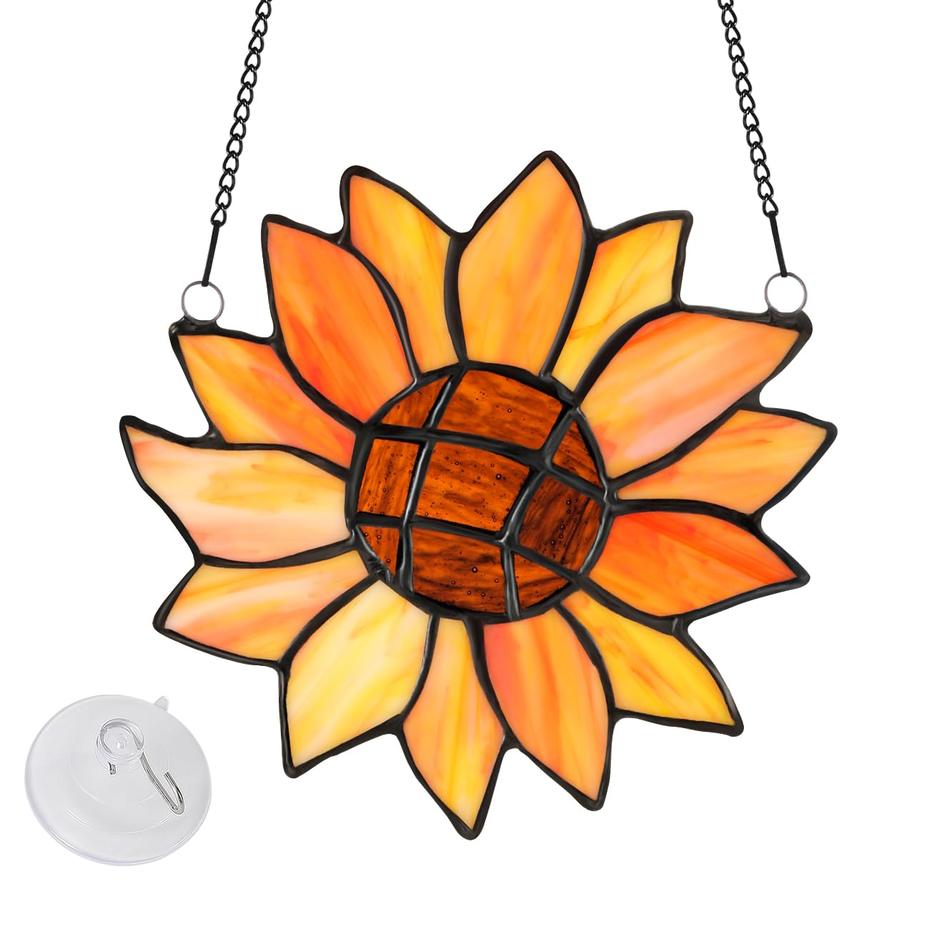 Amazon.com: Lewondr Sunflower Stained Glass Window Hanging, Handcrafted ...