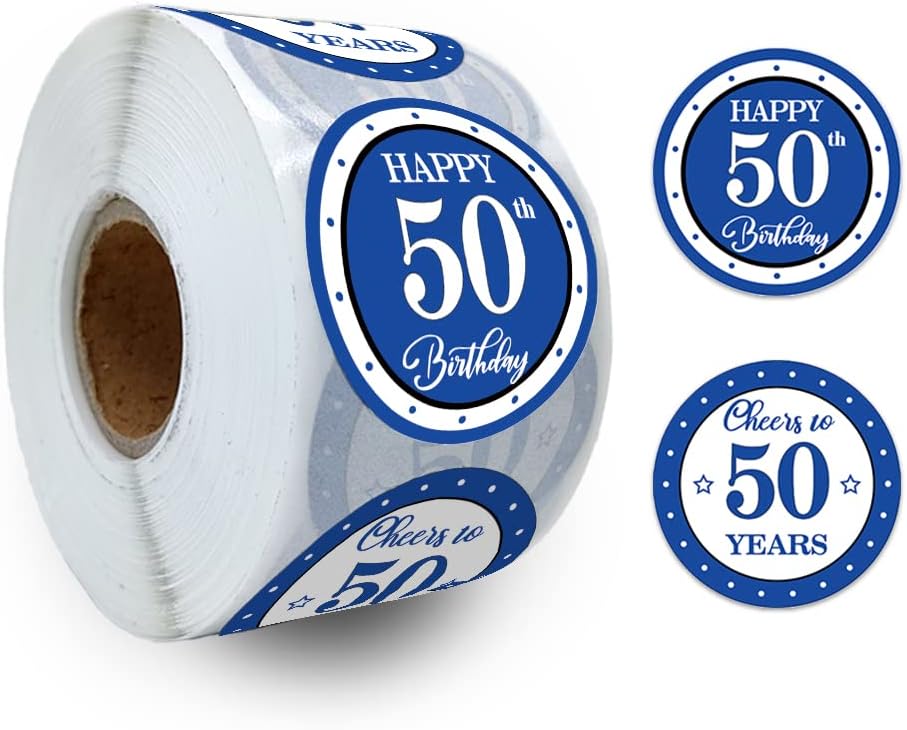 Amazon.com: REWIDPARTY Blue 50th Birthday Stickers - 500 PCS Cheers to ...