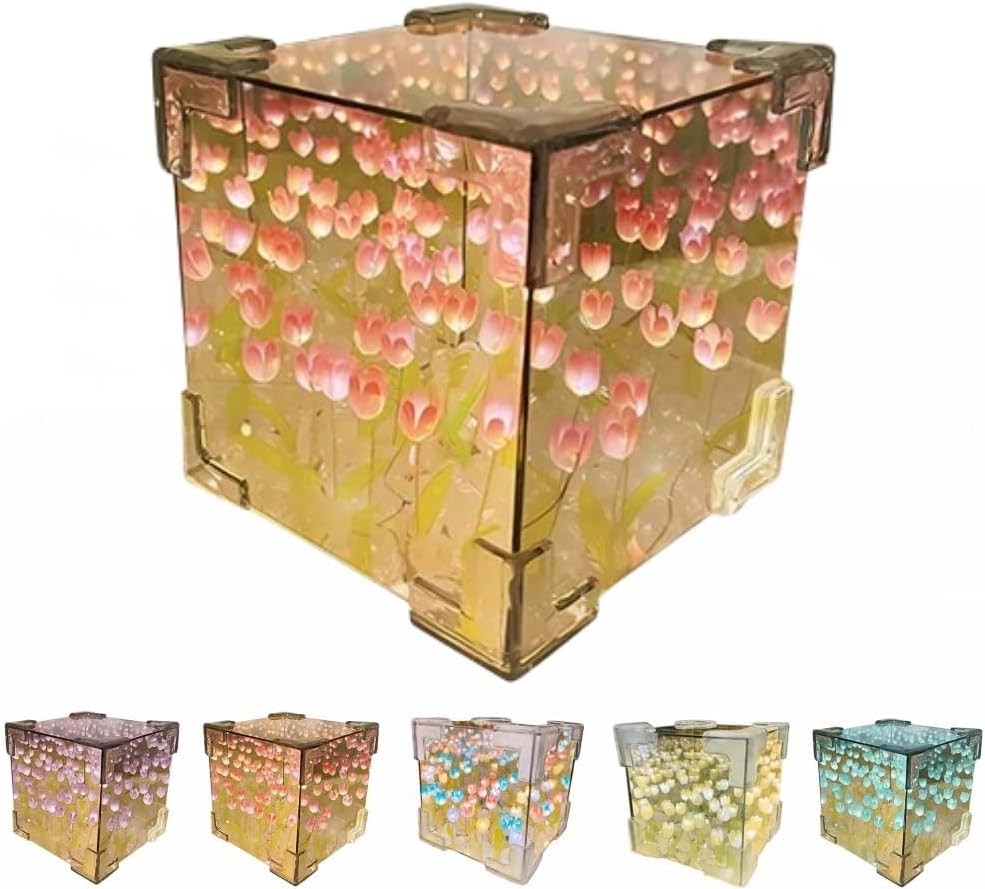 Amazon.com: KoasVonson DIY Tulip Cube Mirror Lamp, Flower Tulip Lamp ...