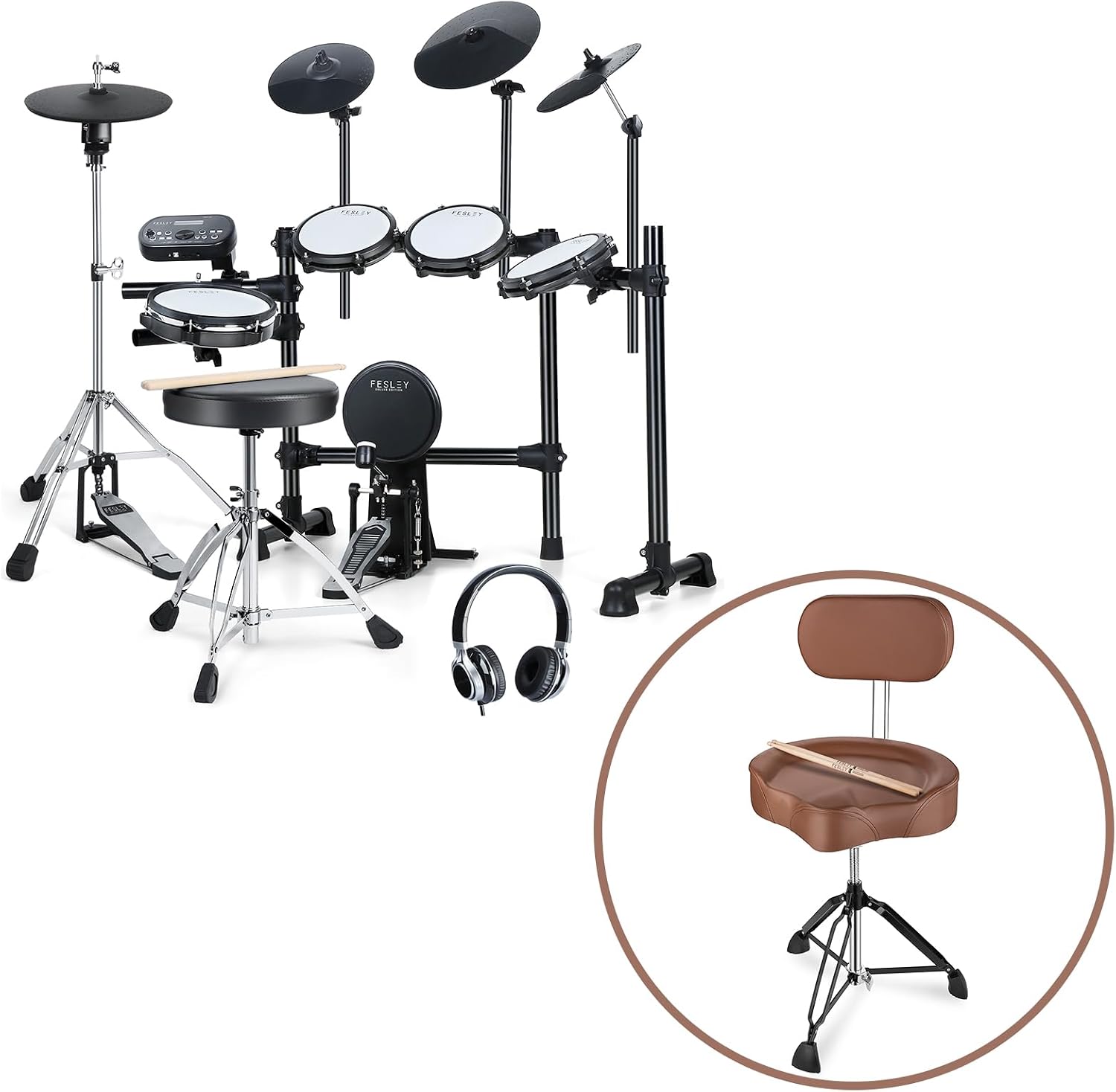 Amazon.com: Fesley FED1000W Electric Drum Set with Drum Stool FS30 ...
