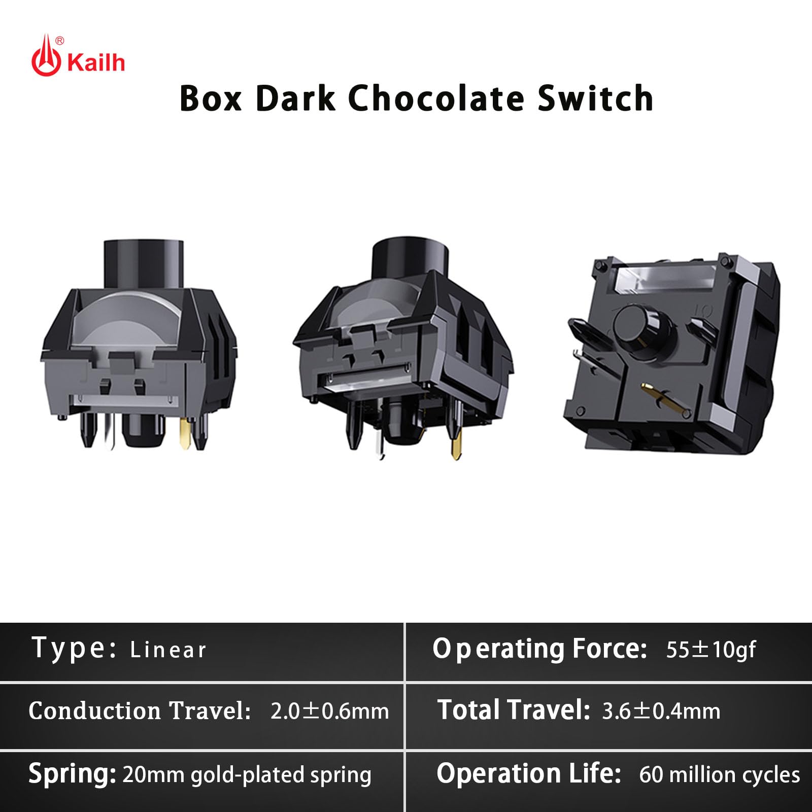 Snapklik.com : Kailh Box Dark Chocolate Linear Switch,5-Pin 55gf RGB ...