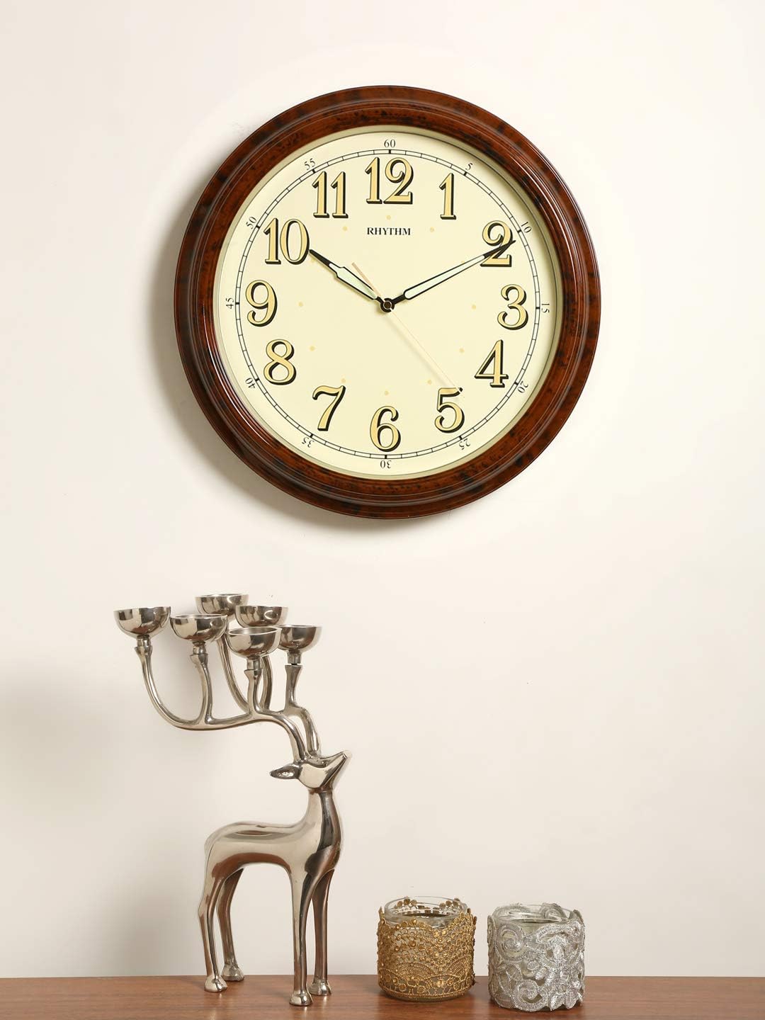 Buy Rhythm Polyresin Wall Clock (37.0 x 37.0 x 4.3 cm, Gold) Online at ...