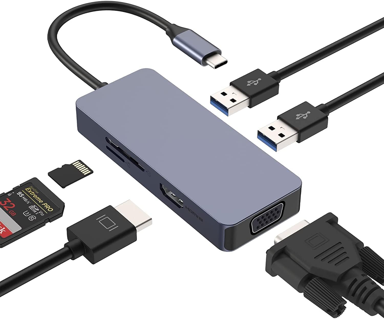 Amazon.com: USB C Hub, USB C Multiport Dock, 6-in-1 USB C Adapter Dual ...