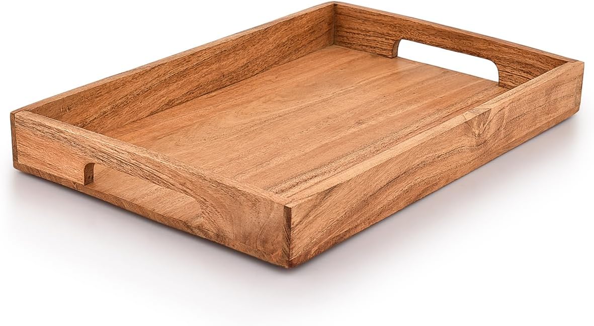 Amazon.com | Samhita Acacia Wood Serving Tray with Handles,Wooden Tray ...