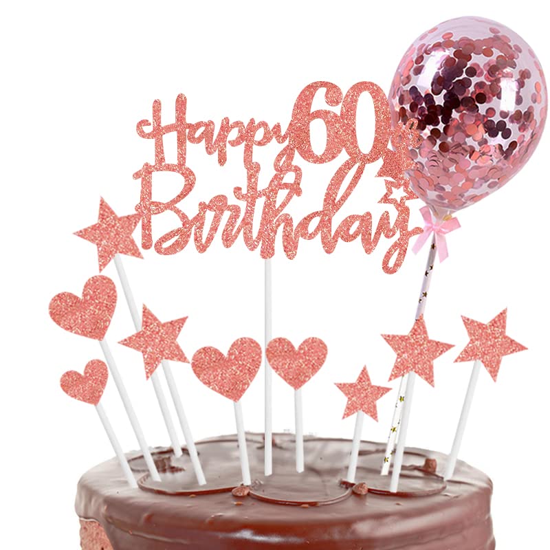 Buy Personalised Happy 60th Birthday Cake Toppers Rose Gold for Women ...