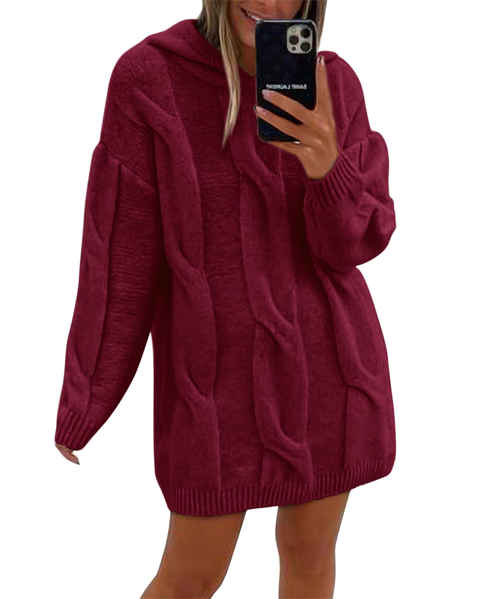 KIRUNDO Womens Fashion 2024 Fall Winter Oversized Cable Knit Hooded ...