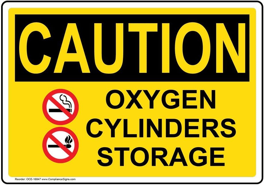 Amazon.com: ComplianceSigns.com CAUTION Oxygen Cylinders Storage OSHA ...
